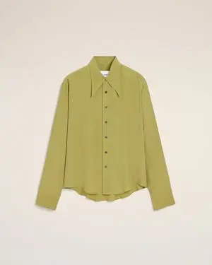 AMI Paris Green Blended Silk Sharp Collar Adjusted Shirt Green