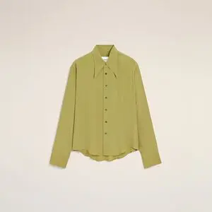 AMI Paris Green Blended Silk Sharp Collar Adjusted Shirt Green