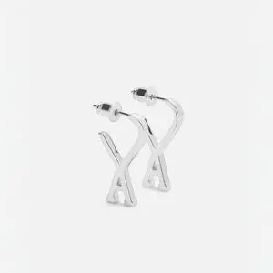 AMI Paris Brass Small Hoops With De Coeur - Silver