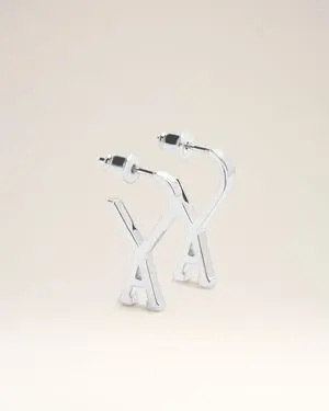 AMI Paris Brass Small Hoops With De Coeur - Silver