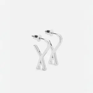 AMI Paris Brass Small Hoops With De Coeur - Silver