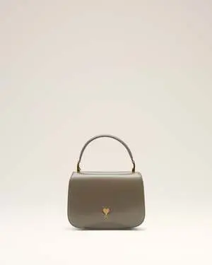 AMI Paris Glazed Leather Top Handle Bag - Carbon