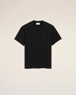 AMI Paris Organic Cotton T-shirt With De Coeur Embroidery - Black