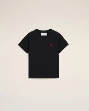 AMI Paris Cotton T-shirt With De Coeur Embroidery - Black