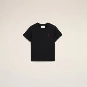 AMI Paris Cotton T-shirt With De Coeur Embroidery - Black