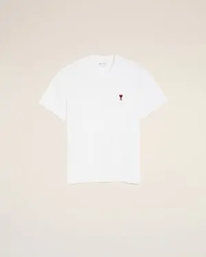 AMI Paris Cotton T-shirt With De Coeur Embroidery - White