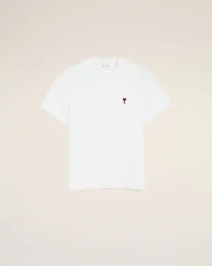 AMI Paris Cotton T-shirt With De Coeur Embroidery - White