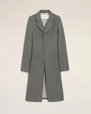 AMI Paris Grey Wool Fitted Single Breasted Coat - Carbon