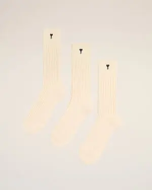 Ami Natural Cotton Three Pack Black De Coeur Socks White - Off White