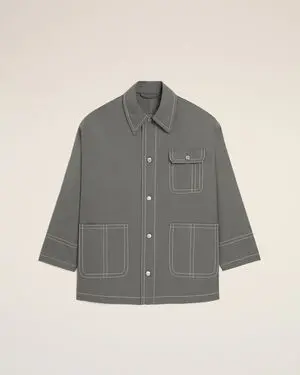 AMI Paris Grey Wool Worker Jacket - Carbon