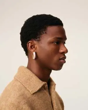 Ami Hammered Lacquered Hoop Earrings - Powder