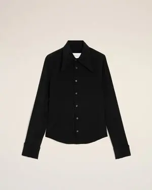 Ami Blended Silk Sharp Collar Shirt - Black