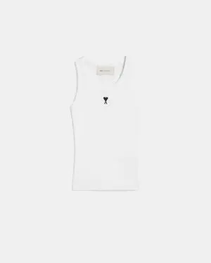 AMI Paris Cotton Ribbed De Coeur Tank Top - White