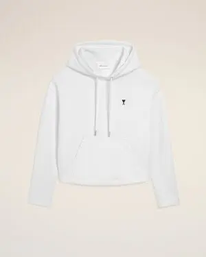 AMI Paris AMI Paris Cropped Cotton Hoodie With Ami De Coeur Embroidery White