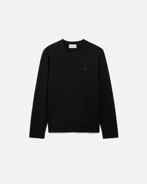 AMI Paris Cotton Long Sleeve T-shirt With De Coeur Embroidery - Black