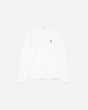 AMI Paris Cotton Long Sleeve T-shirt With De Coeur Embroidery - White