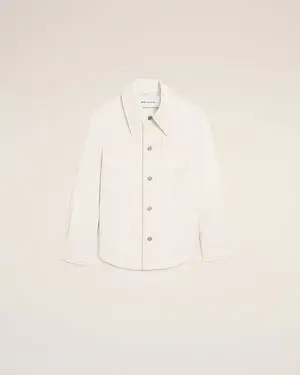 Ami White Cotton Worker Buttoned Jacket - White Cream