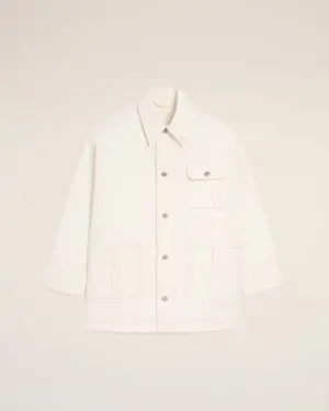 Ami Double Faced Cotton Gabardine Worker Jacket - White Cream