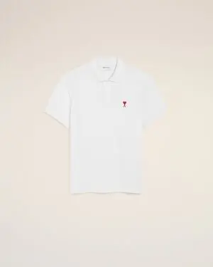 AMI Paris Cotton Polo Shirt With De Coeur Embroidery - White