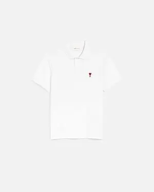 AMI Paris Cotton Polo Shirt With De Coeur Embroidery - White