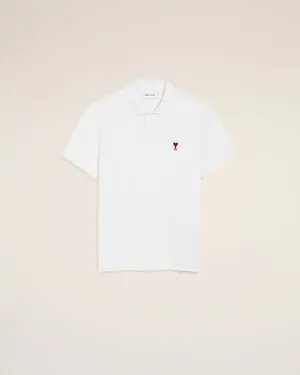 AMI Paris Cotton Polo Shirt With De Coeur Embroidery - White