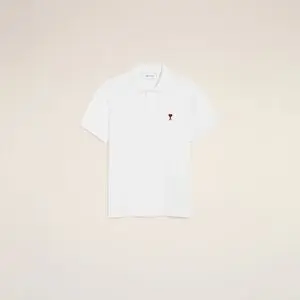 AMI Paris Cotton Polo Shirt With De Coeur Embroidery - White