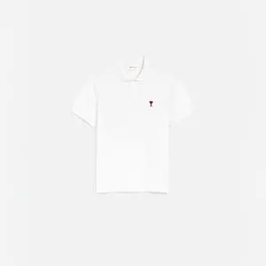 AMI Paris Cotton Polo Shirt With De Coeur Embroidery - White