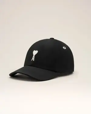 AMI Paris Cotton De Coeur Felt Patch Baseball Cap - Black
