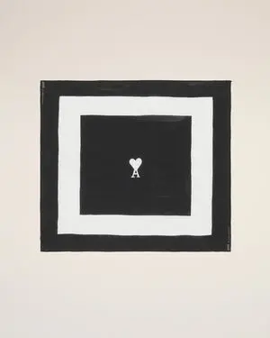 AMI Paris Cotton De Coeur Printed Scarf - Black