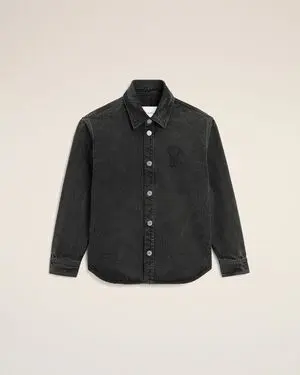 AMI Paris Black Cotton De Coeur Overshirt - Used Grey