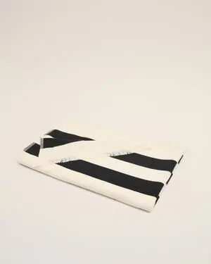 Ami Black Cotton Stripes Beach Towel Black - Black/white Cream