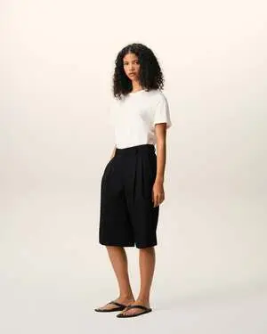 Ami High Waist Wide Leg Wool Gabardine Bermuda Shorts