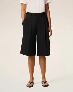 Ami High Waist Wide Leg Wool Gabardine Bermuda Shorts