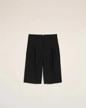 Ami High Waist Wide Leg Wool Gabardine Bermuda Shorts