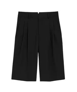 AMI Paris High Waist Wide Leg Wool Gabardine Bermuda Shorts - Black