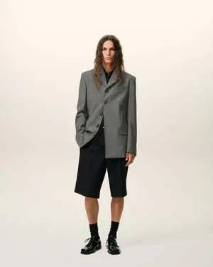 AMI Paris Wool Gabardine Wide Leg Bermuda Shorts