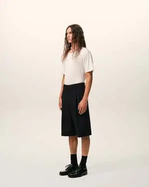 AMI Paris Wool Gabardine Wide Leg Bermuda Shorts