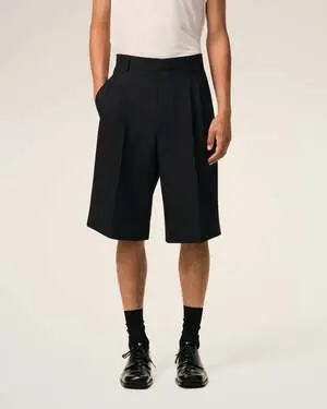 AMI Paris Wool Gabardine Wide Leg Bermuda Shorts