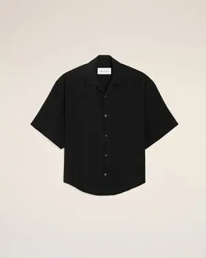 AMI Paris Short Sleeve Embroidered Boxy Shirt - Black