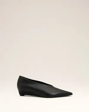 AMI Paris Lamb Leather Pointed Toe Wedge Pump - Black
