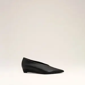 AMI Paris Lamb Leather Pointed Toe Wedge Pump - Black