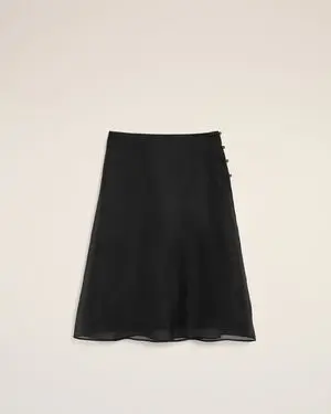 AMI Paris Silk Midi Sheer Trapeze Skirt - Black