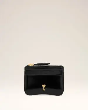 AMI Paris Cow Leather Paris Paris Zipped Card Holder - Black