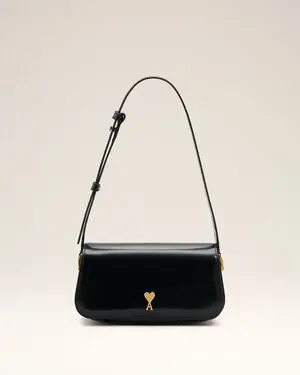 AMI Paris Glazed Leather Shoulder Bag - Black
