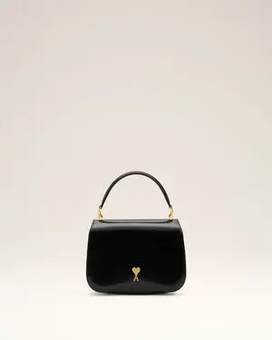 AMI Paris Glazed Leather Top Handle Bag - Black