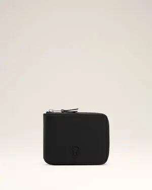 AMI Paris Cowhide Leather De Coeur Compact Wallet - Black