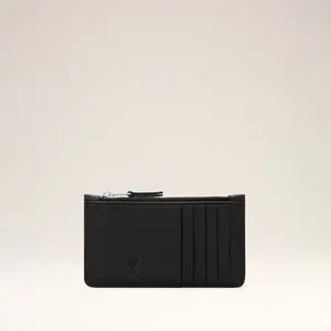 AMI Paris Zipped Cowhide Leather Card Holder With De Coeur - Black