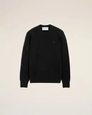AMI Paris Black Wool Sweater With De Coeur Embroidery - Black/black