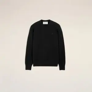 AMI Paris Black Wool Crewneck Sweater With De Coeur Embroidery - Black/black