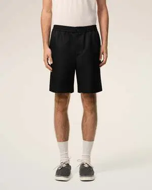 AMI Paris Nylon Elasticated Waist Shorts With De Coeur Stud - Black